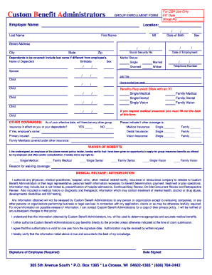 Fillable Online custombenefit Custom Benefit Administrators GROUP ...