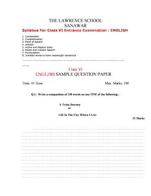 Fillable Online sanawar edu Class VI ENGLISH SAMPLE QUESTION PAPER Fax ...