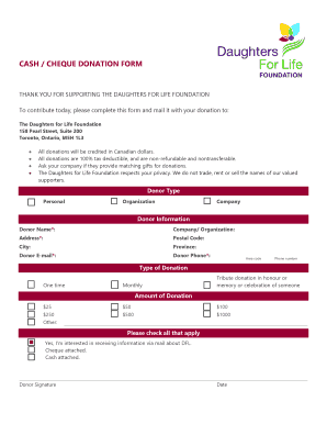 Fillable Online CASH CHEQUE DONATION FORM Fax Email Print - pdfFiller
