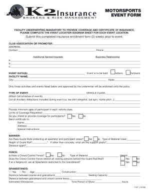 Fillable Online MOTORSPORTS EVENT FORM - bk2brokersbbcomb Fax Email ...