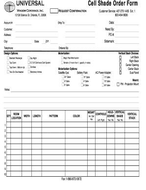 Fillable Online UNIVERSAL Cell Shade Order Form Fax Email Print - pdfFiller