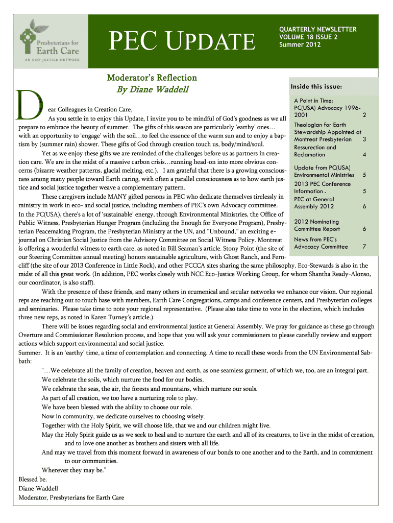 Fillable Online presbyearthcare Pec Update Summer 2012 PEC U ...