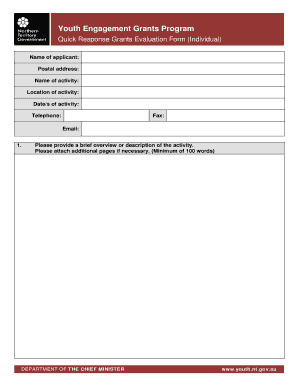 Fillable Online youth nt gov Quick Response Grants Evaluation Form (Individual) Fax Email Print ...