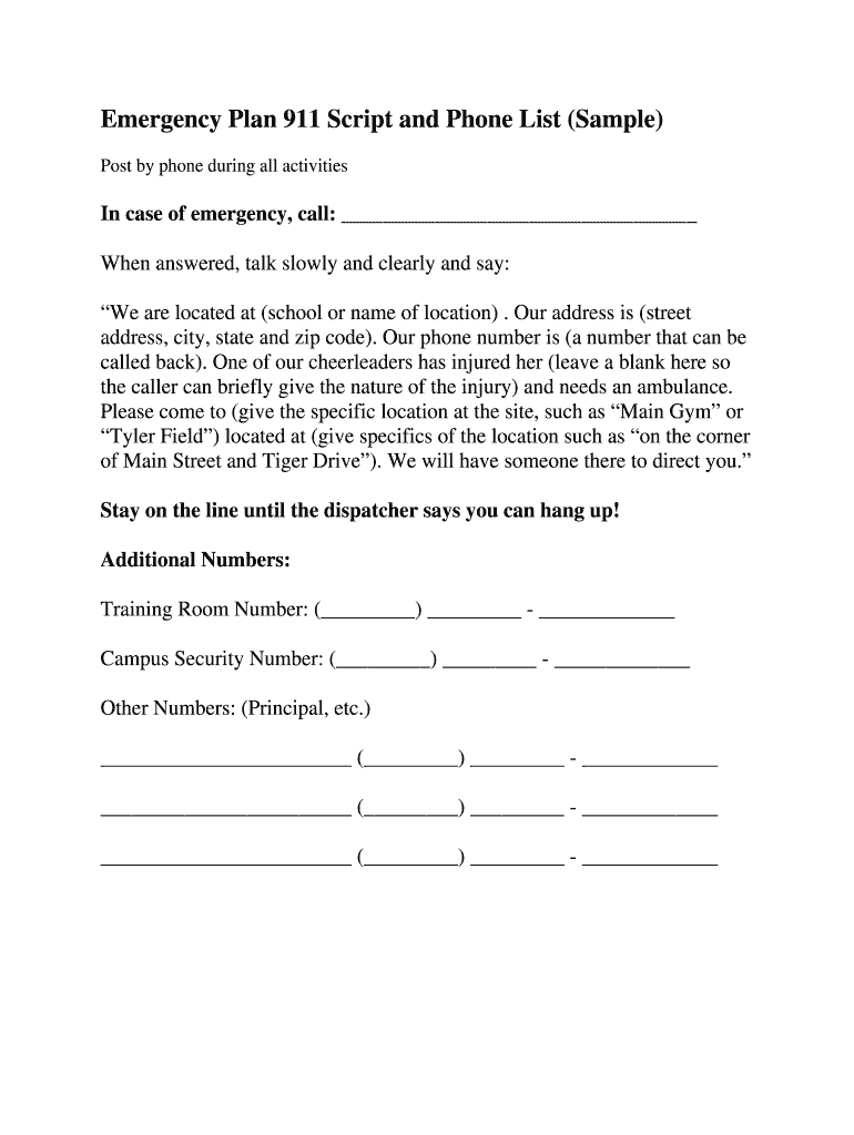 Fillable Online Emergency Plan 911 Script and Phone List Sample Fax ...