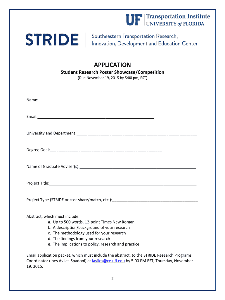 Fillable Online stride ce ufl Student Research Poster ShowcaseCompetition Fax Email Print ...