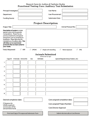 Fillable Online otocore wustl Functional Testing Core Form to be filled ...