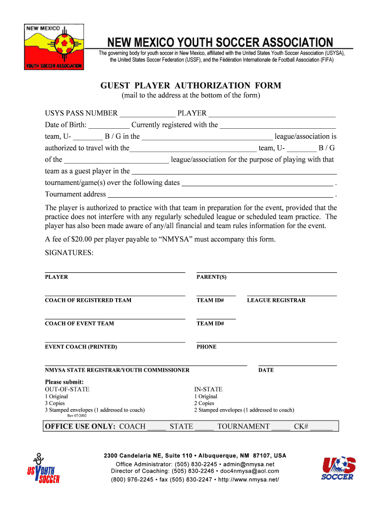 Fillable Online roswellsoccer Guest Player Form - Roswell Soccer ...