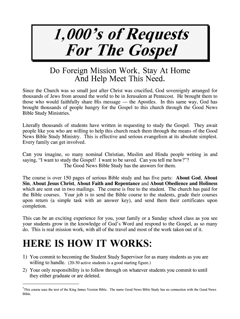 Fillable Online reformation 1000s of Requests For The Gospel ...