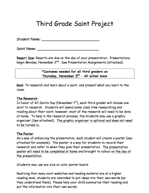 Fillable Online guadalupe-school Third Grade Saint Project ...