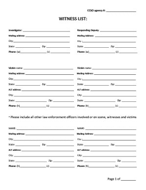 Fillable Online WITNESS LIST - Cullman Sheriff Fax Email Print - pdfFiller