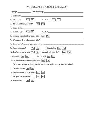 Fillable Online PATROL CASE WARRANT CHECKLIST - Cullman Sheriff Fax ...