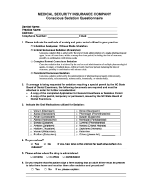 Fillable Online MEDICAL SECURITY INSURANCE COMPANY Conscious Sedation ...