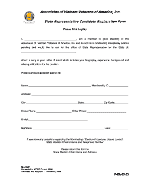 Fillable Online State Representative Candidate Registration Form Fax ...