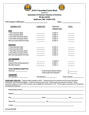 Fillable Online AVVA Transmittal Cover Sheet VVA Chapter Affiliation ...