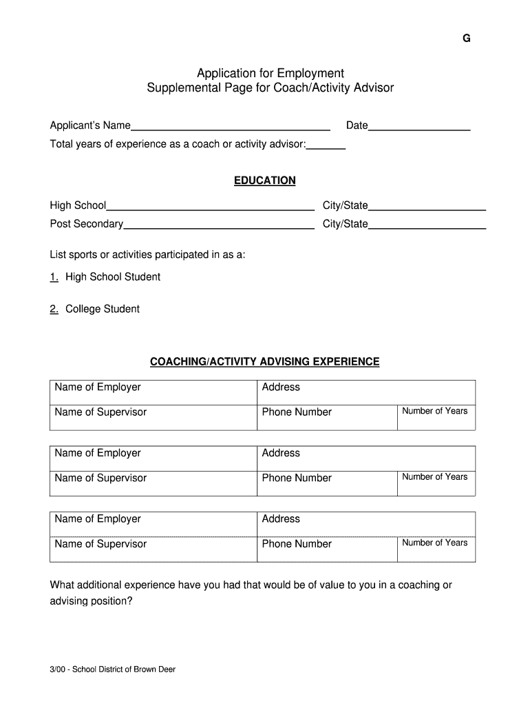 Fillable Online browndeer schoolfusion Application for Employment ...