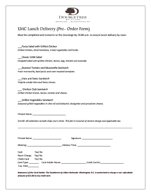 Fillable Online EMC Lunch Delivery Pre- Order Form Fax Email Print ...