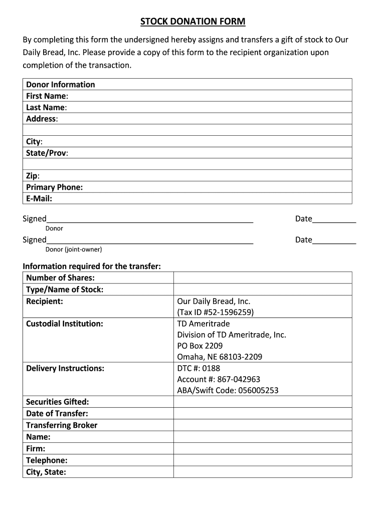 Fillable Online odbfairfax STOCK DONATION FORM - odbfairfaxorg Fax ...