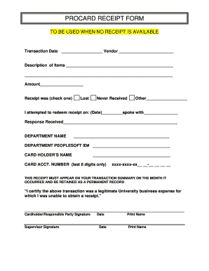 Fillable Online ProCard Receipt Form Fax Email Print - pdfFiller