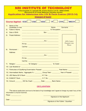 Fillable Online NRI INSTITUTE OF TECHNOLOGY - NRI Group of Colleges Fax ...