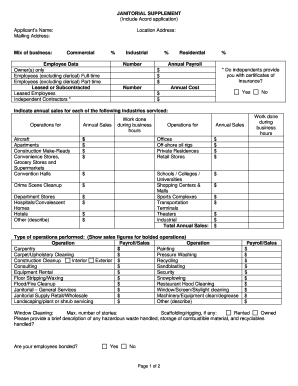 Fillable Online JANITORIAL SUPPLEMENT (Include application) Applicant's ...