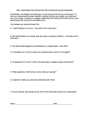 Fillable Online PRE- CONFIRMATION REGISTRATION INTERVIEW QUESTIONNAIRE ...