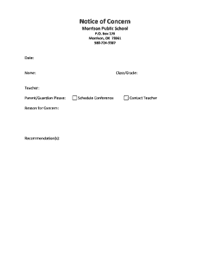 Fillable Online Notice of Concern - morrisonpscom Fax Email Print ...