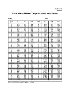 Fillable Online sargrocket Consumable Table of Tangents Sines and ...