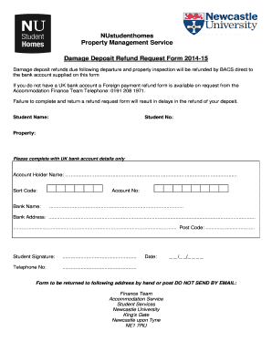 Fillable Online ncl ac Damage Deposit bRefundb Form - ncl ac Fax Email ...