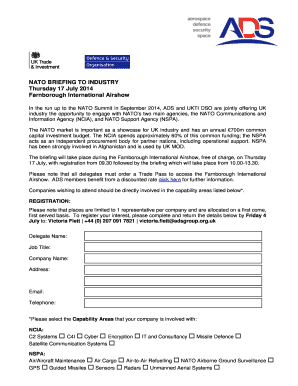 Fillable Online NATO BRIEFING TO INDUSTRY Thursday 17 July 2014 Fax ...