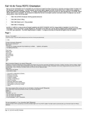 Fillable Online Fall 16 Air Force ROTC Orientation Department of Aerospace Studies Form Fax ...