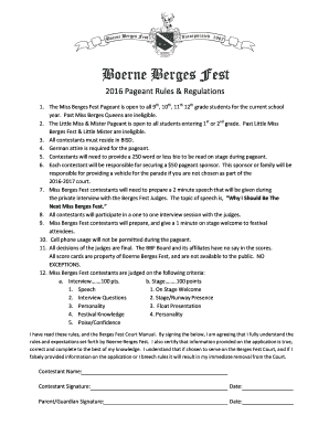 Fillable Online Pageant Rules - Boerne Berges Fest Fax Email Print ...