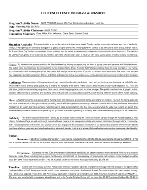 Fillable Online CLUB EXCELLENCE PROGRAM WORKSHEET Fax Email Print ...