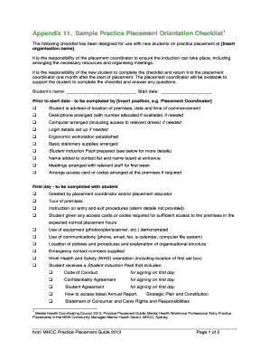Fillable Online Appendix 11 Sample Practice Placement Orientation ...