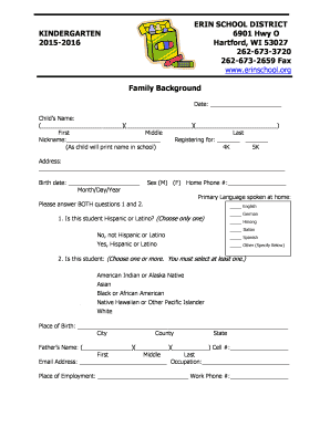 Fillable Online erinschool Kindergarten Registration Form - Erin School ...