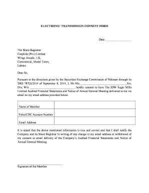 Fillable Online ELECTRONIC TRANSMISSION CONSENT FORM - jdw-groupcom Fax ...