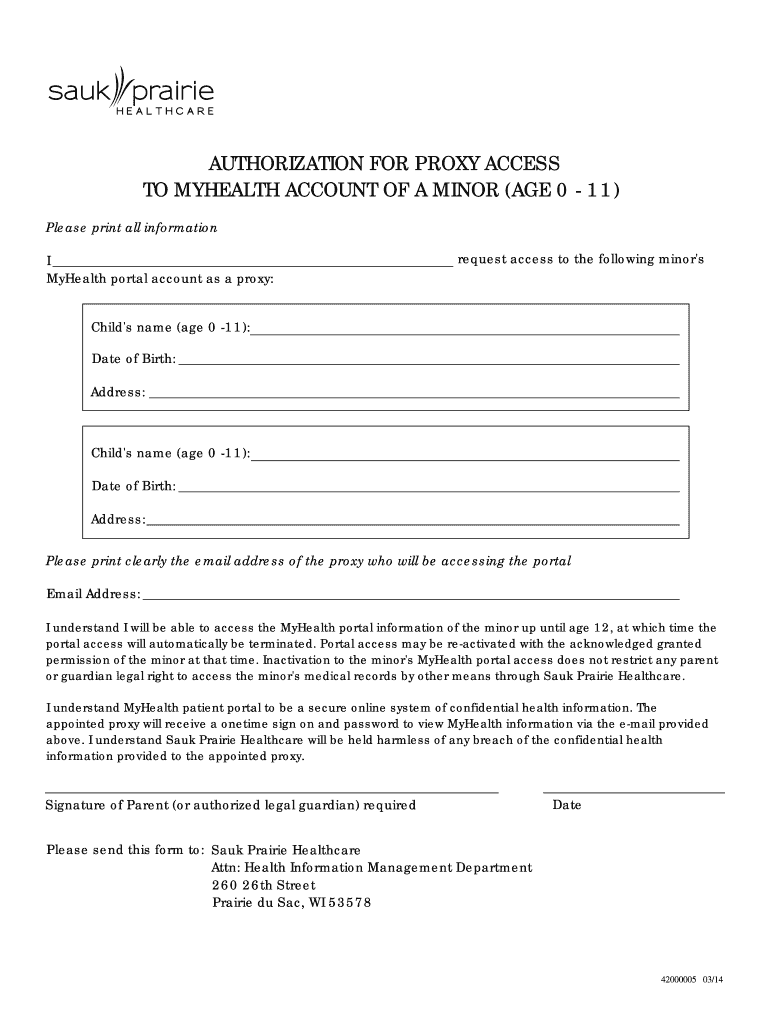 Fillable Online Authorization for proxy access to myhealth account of a ...