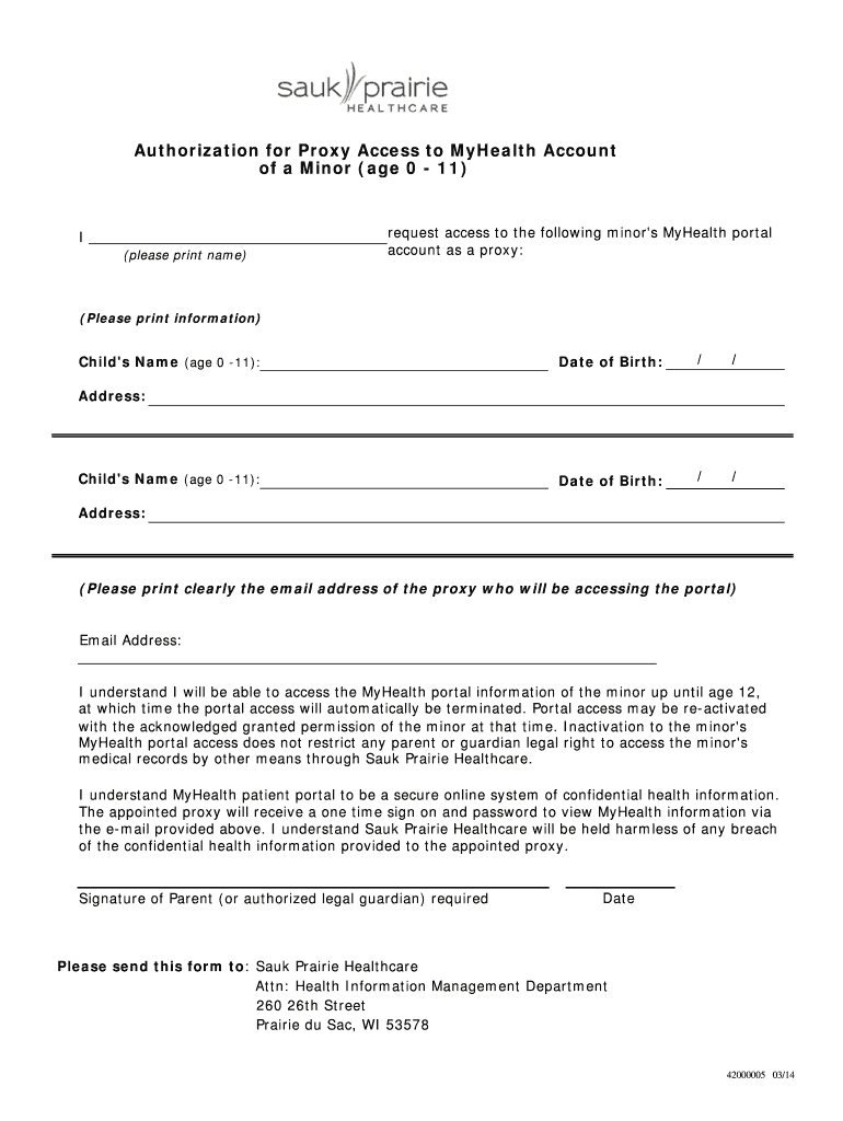 Fillable Online Authorization for Proxy Access to MyHealth Account of a ...