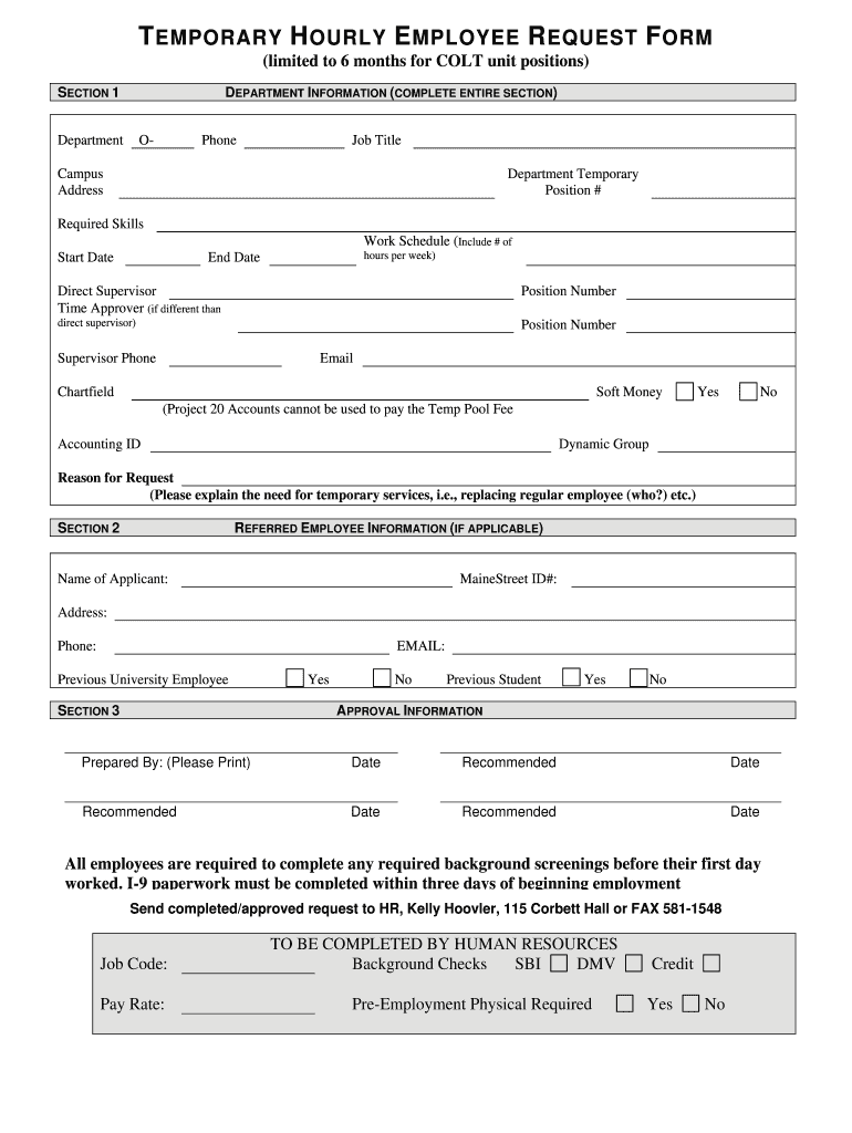 Fillable Online umaine Temporary Hourly Request bFormb - University of ...