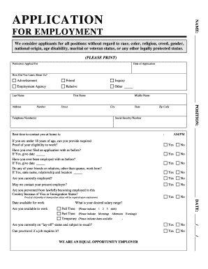 Fillable Online FOR EMPLOYMENT We consider applicants for all positions ...