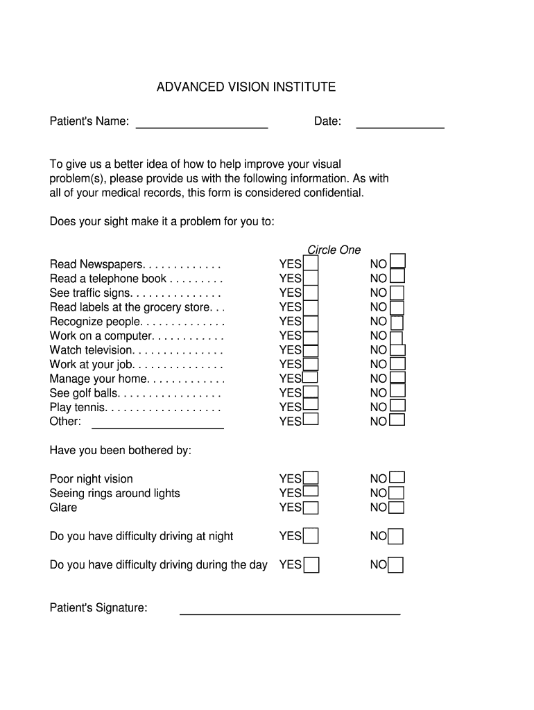 Fillable Online advancedvision ADVANCED VISION INSTITUTE Fax Email ...