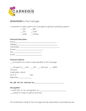 Fillable Online DONATIONS to The Carnegie Fax Email Print - pdfFiller