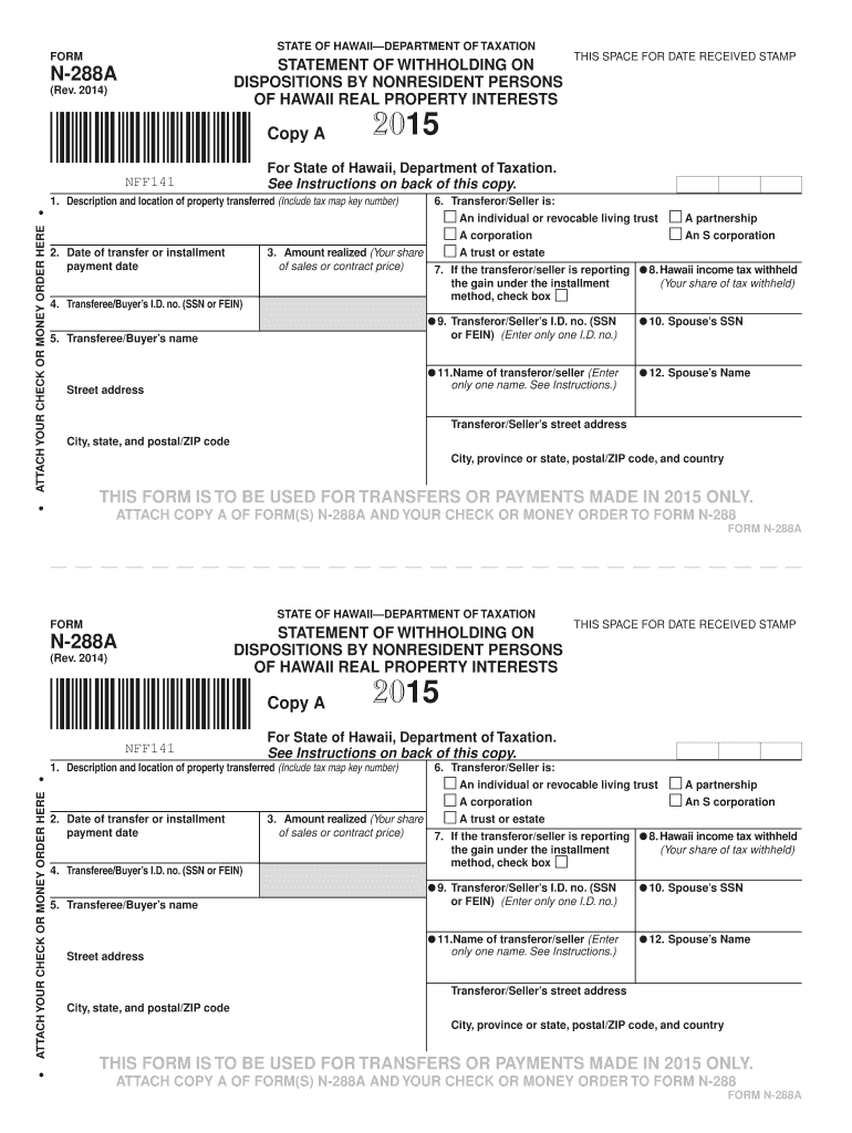 Fillable Online FORM STATE OF HAWAIIDEPARTMENT OF TAXATION STATEMENT OF WITHHOLDING ON ...