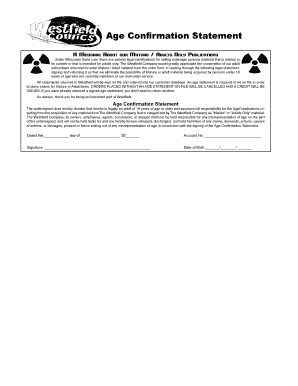 Fillable Online Age Confirmation Statement - Westfield Comics Fax Email ...