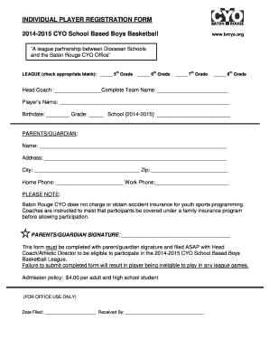 Fillable Online school aloysius INDIVIDUAL PLAYER REGISTRATION FORM - St Aloysius School Fax ...