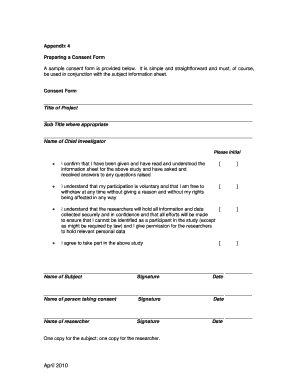 Fillable Online biomed science ulster ac Appendix 4 Preparing a Consent ...