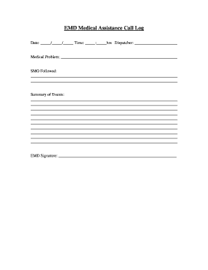 Fillable Online EMD Medical Assistance Call Log - bmhemssbborgb Fax ...