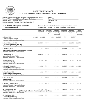 Fillable Online CSEP TECHNICIANS CONTINUING EDUCATION COURSE EVALUATION ...
