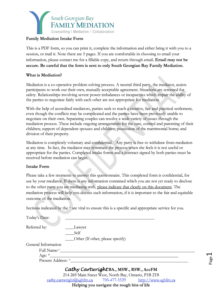 Fillable Online sgbfm Family Mediation Intake Form - bSGBFMb Fax Email ...