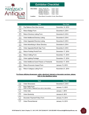 Fillable Online Exhibitor Checklist - The Original Miami Beach Antique ...