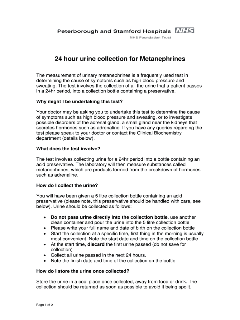 Fillable Online Patient Information Sheet for 24hr Urinary ...
